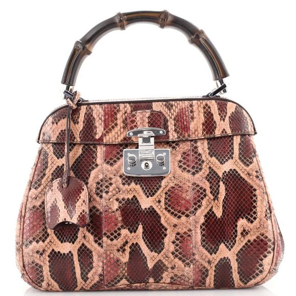 Gucci | Bags | Gucci Lady Lock Bamboo Top Handle Bag Python Medium ...